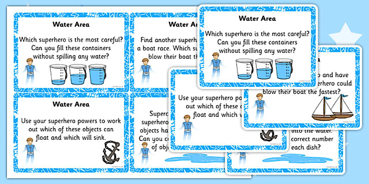 EYFS Superhero Themed Water Area Challenge Cards - superhero