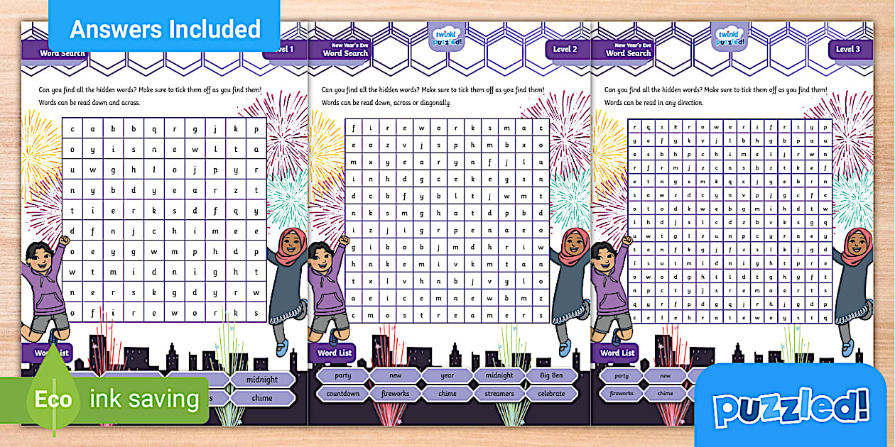 New Year's Eve Word Search Puzzle - Twinkl Puzzled - kids
