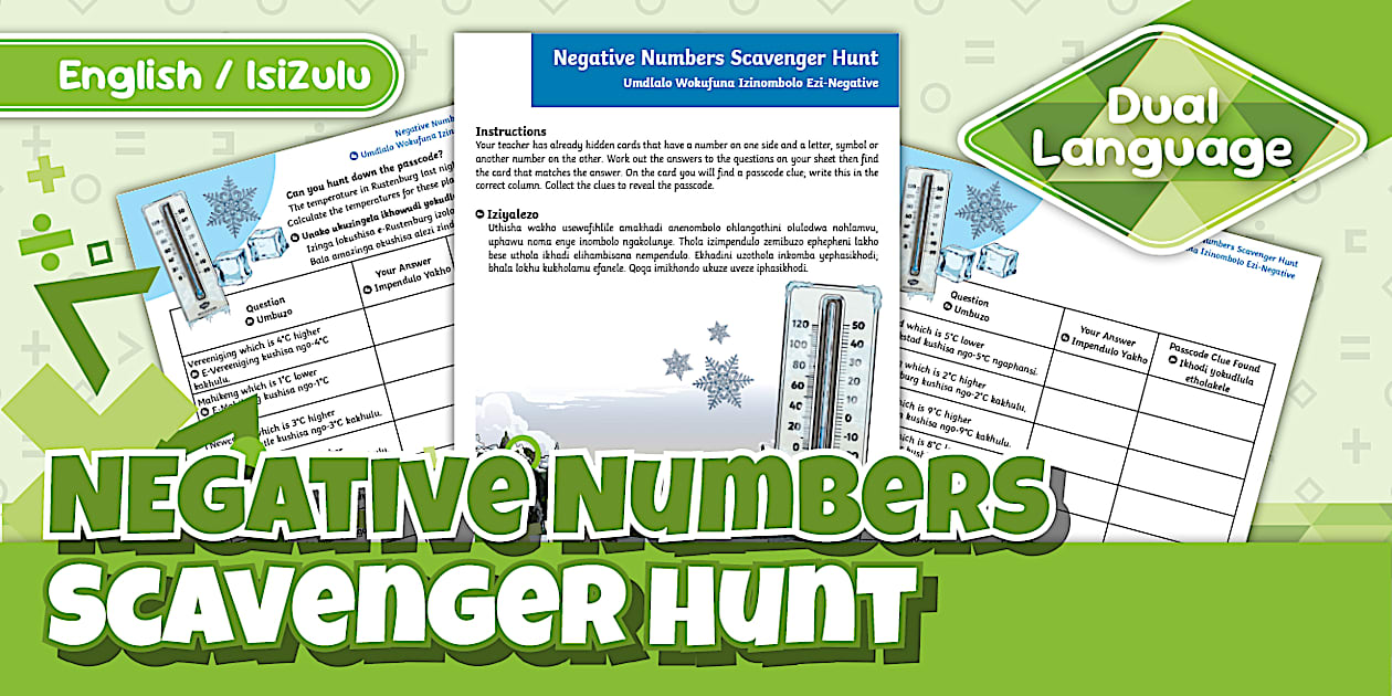 Negative Numbers Scavenger Hunt South Africa