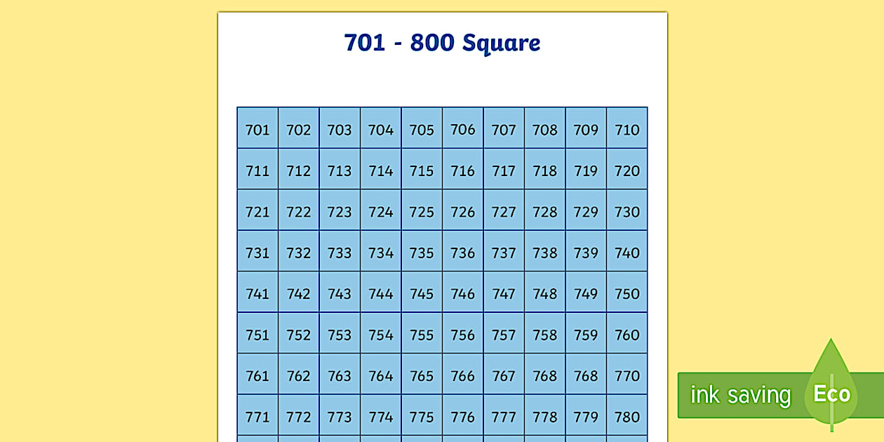 701-800 Square (teacher made) - Twinkl