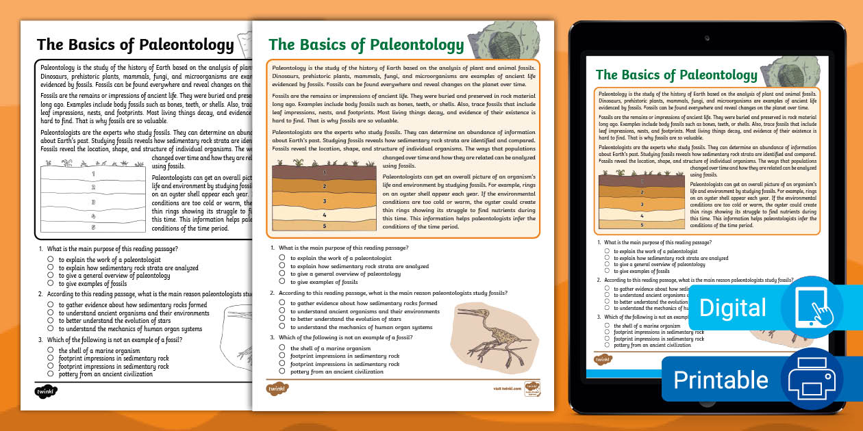 Sixth Grade Paleontology Reading Passage Comprehension