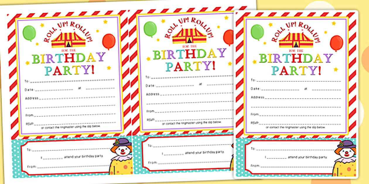 Black and White Circus Themed Birthday Party Invitations