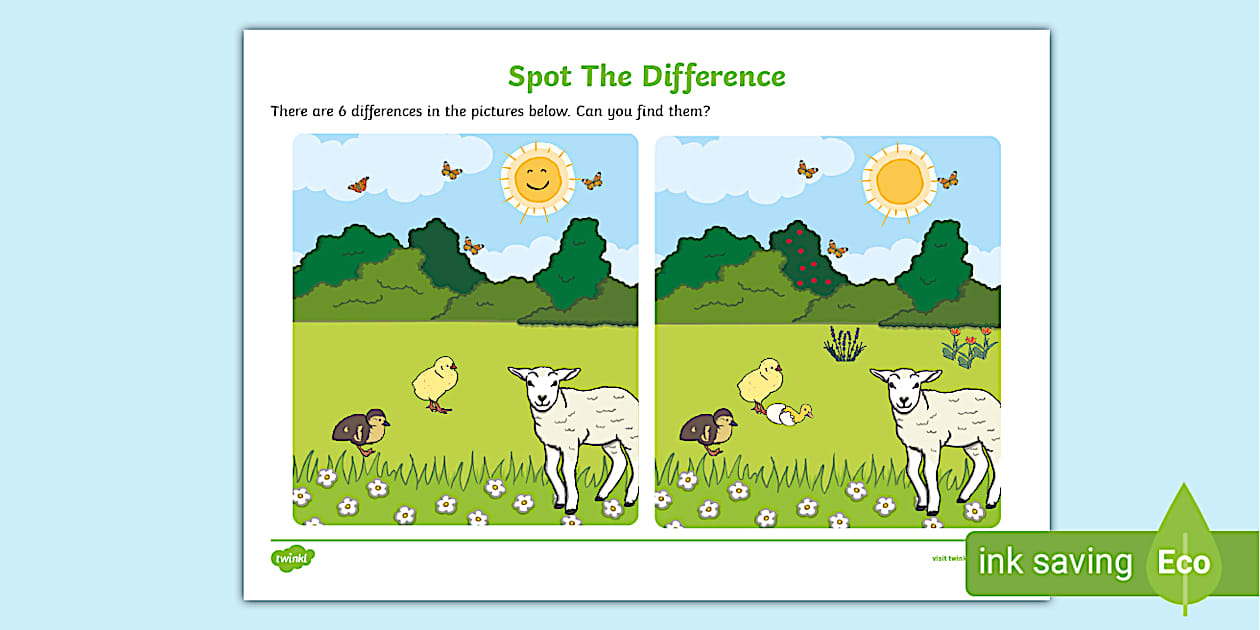 Black and White Spring Spot the Difference Activity - Twinkl
