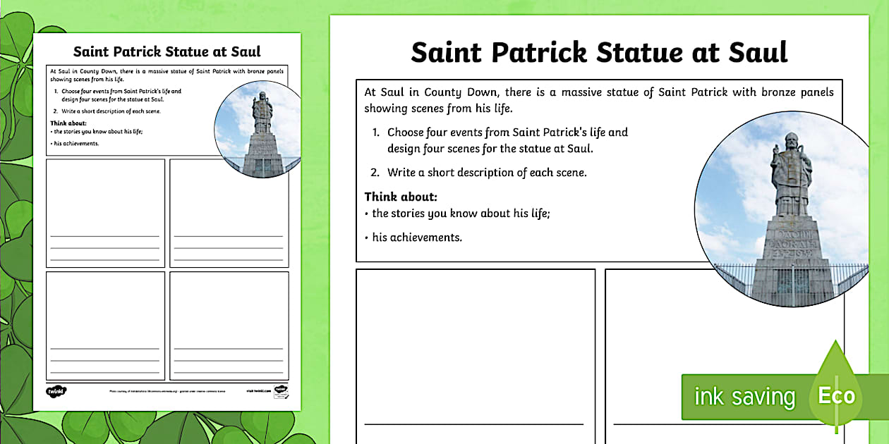 Saint Patrick Statue at Saul Read and Draw Worksheet / Worksheet - World