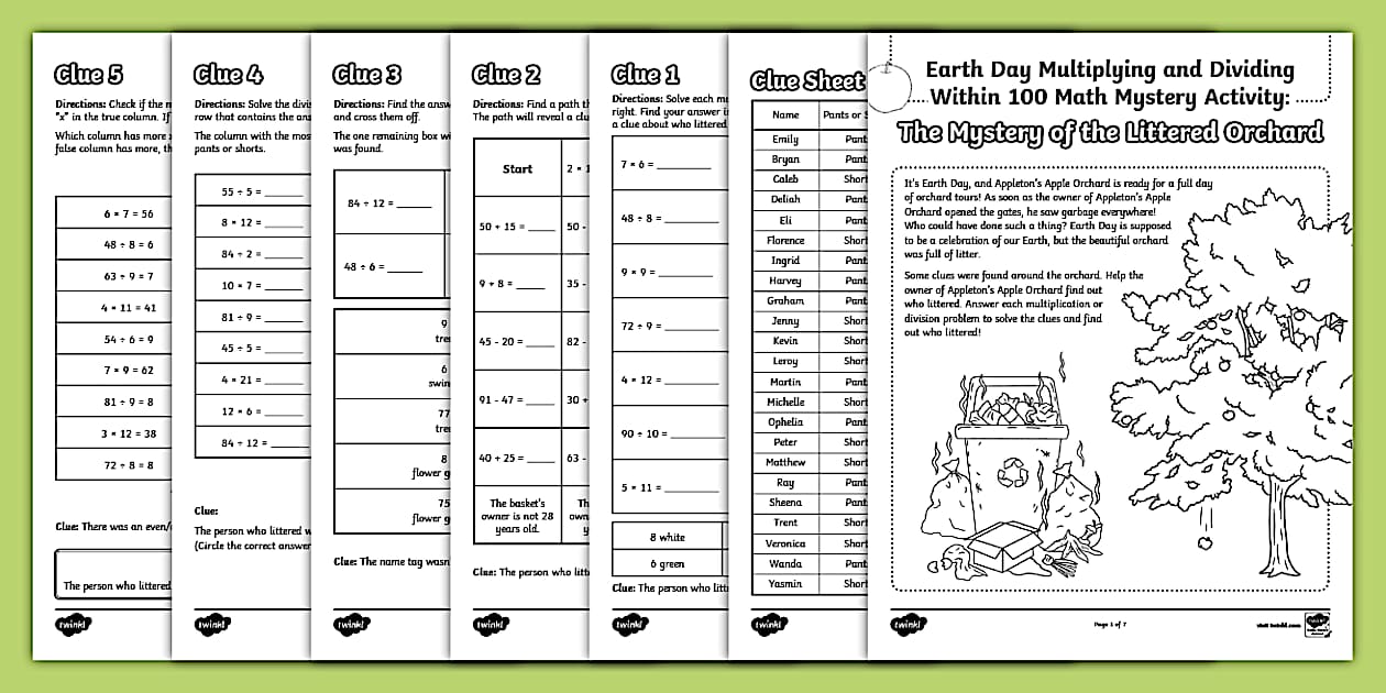 Third Earth Day Multiplying and Dividing Within 100 Mystery