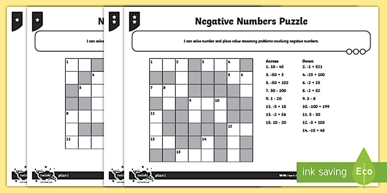 Negative Number Puzzle Worksheet / Worksheet - Twinkl
