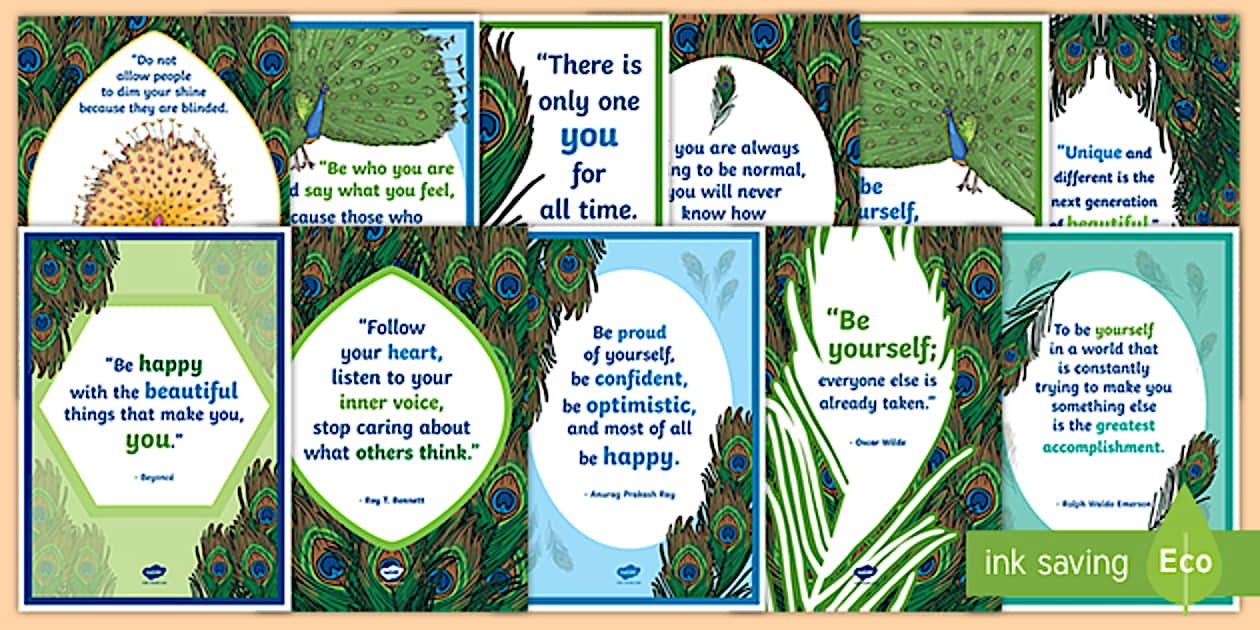 Cursive Proud Peacock Inspirational Quotes Posters Display Pack
