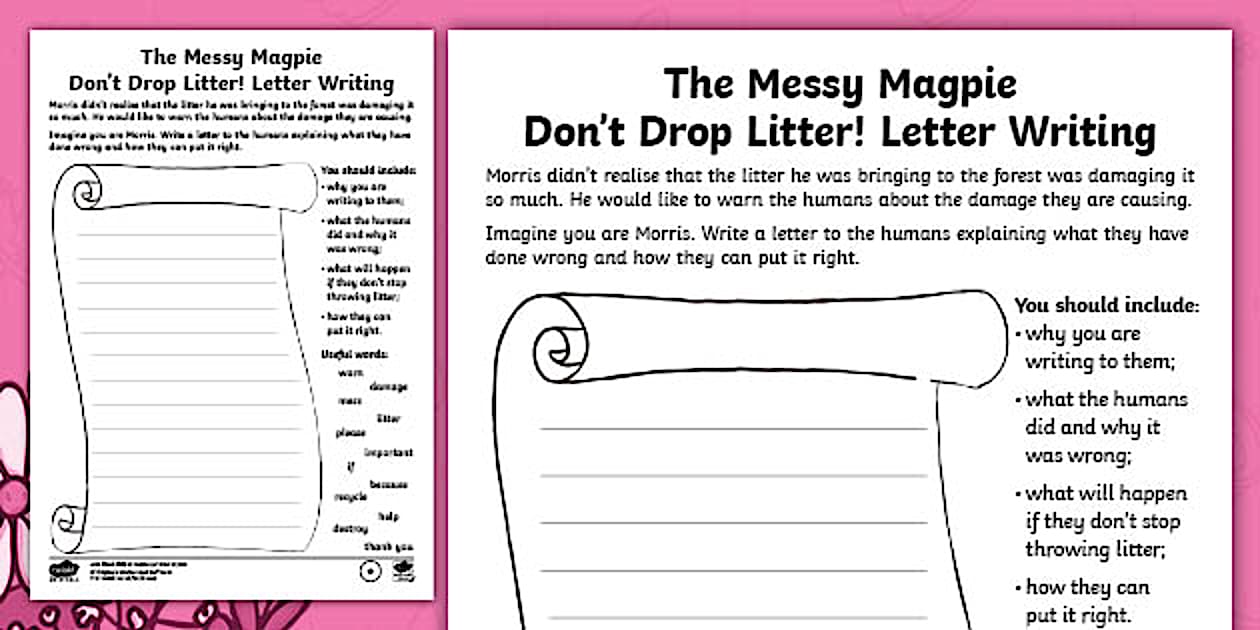 The Messy Magpie: Don't Drop Litter! Letter Writing Differentiated Activity