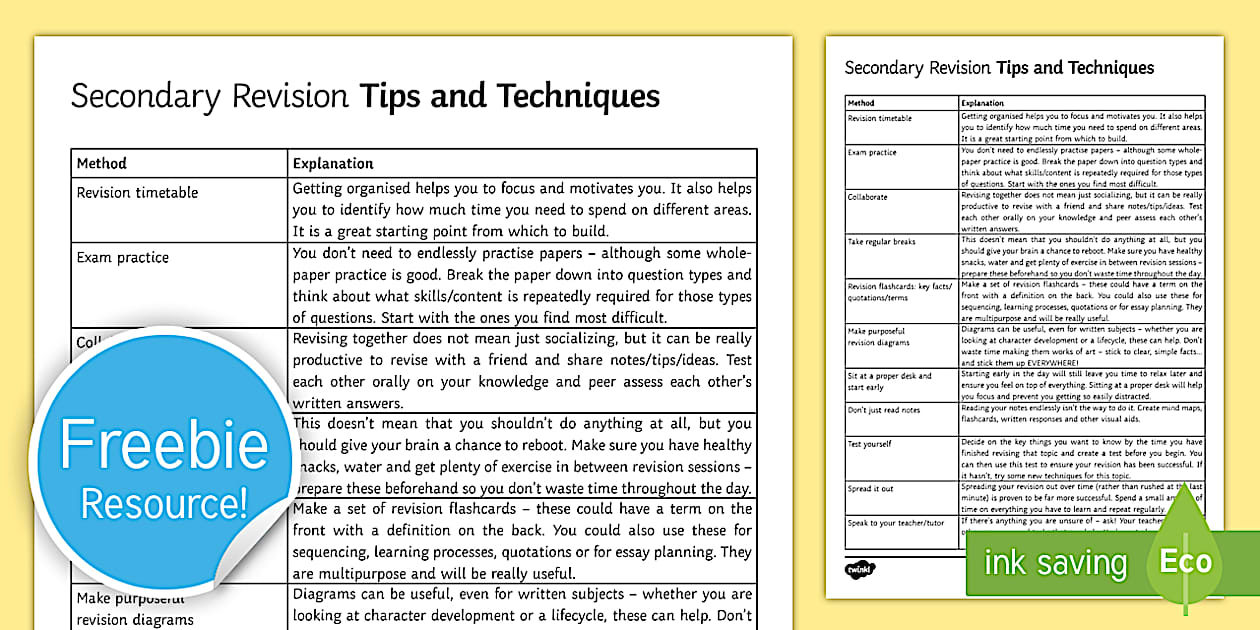 Revision Tips Guide | Secondary Resources | Beyond - Twinkl