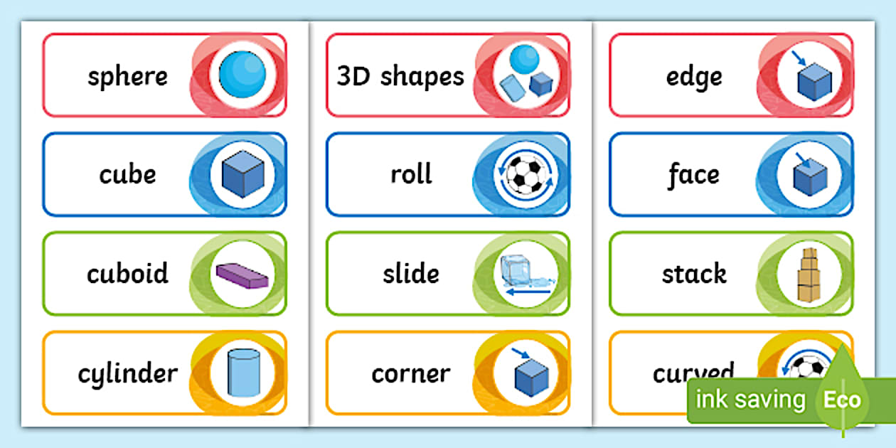 3D Shape Properties Word Cards Junior/Senior Infants
