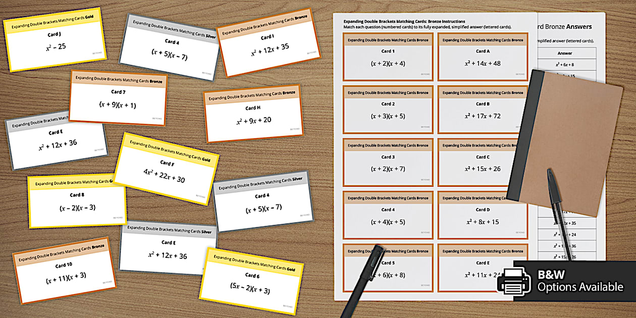 Black and White Expanding Double Brackets Differentiated Matching Cards