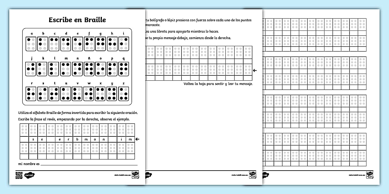 Hoja de actividad: Escribe en Braille (l'enseignant a fait)