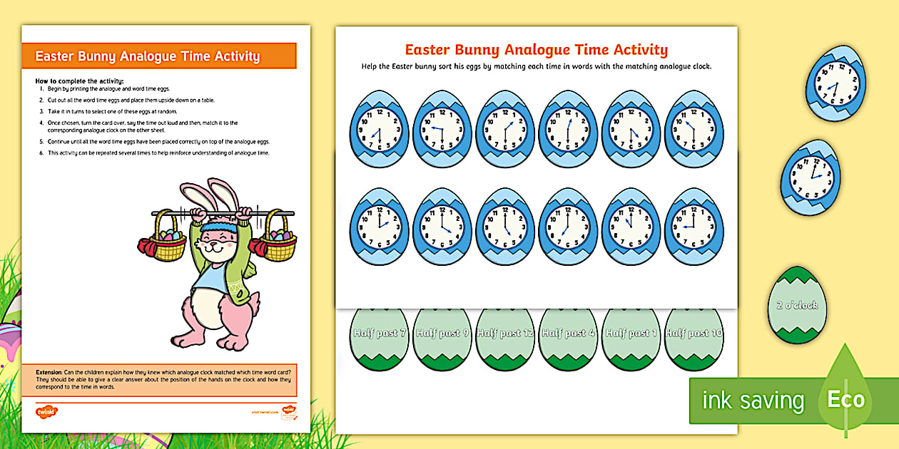 Easter Bunny Analogue Time: O'clock and Half Past Activity