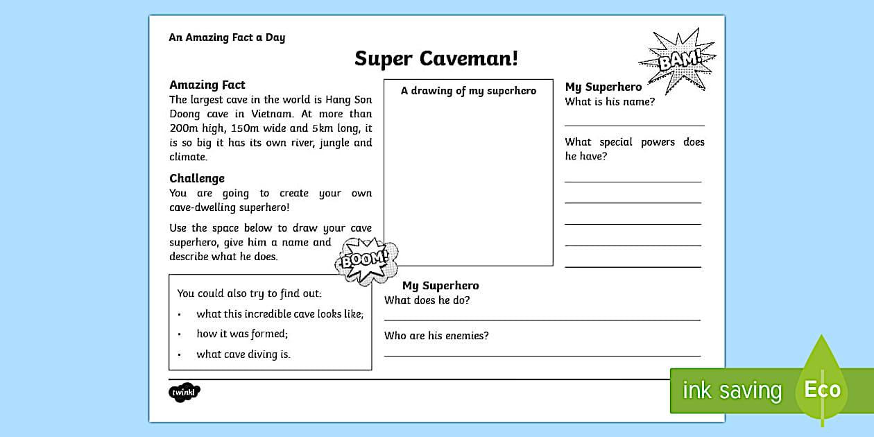Editable Super Caveman Worksheet (teacher made) - Twinkl