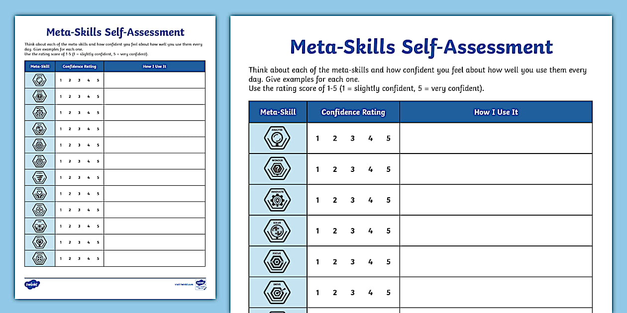 Meta-Skills: My Self-Assessment Activity Sheet - Twinkl
