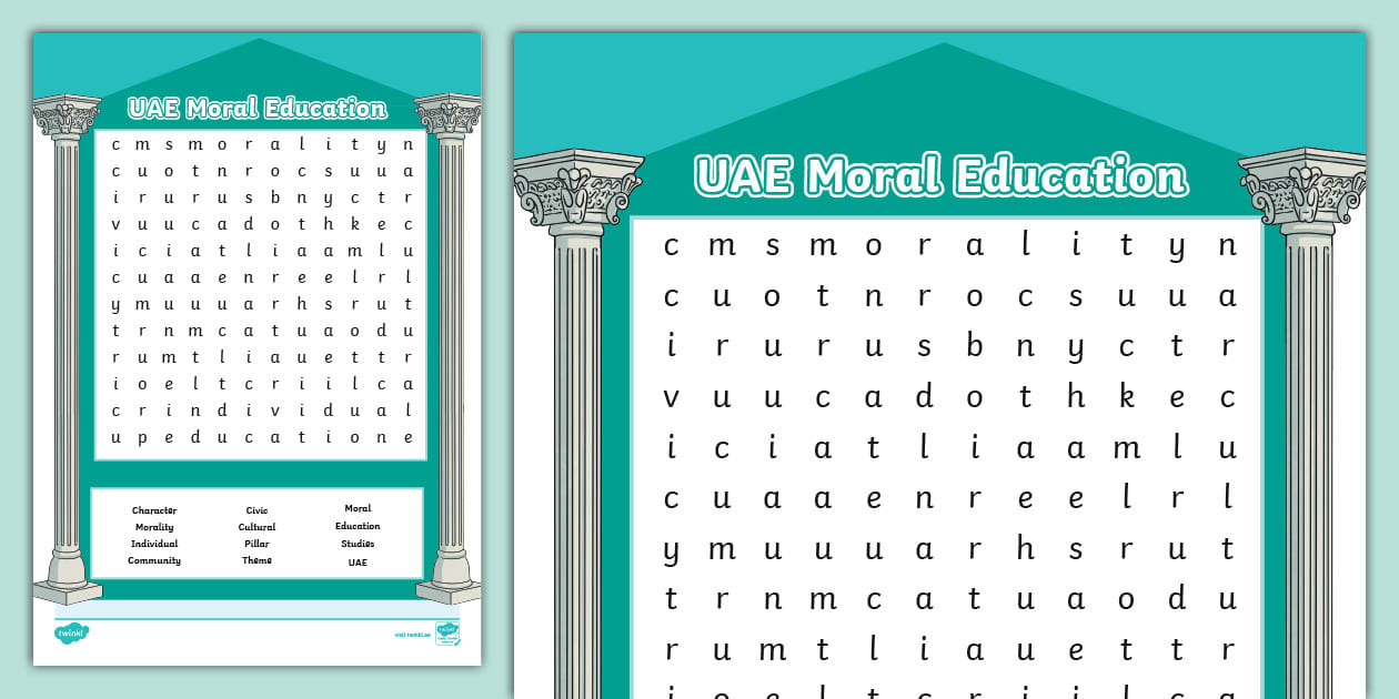 Word Search - UAE Moral Education Key Vocab (teacher made)
