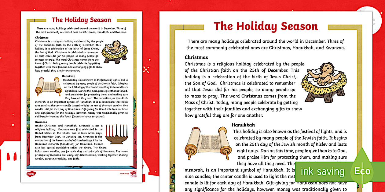 The Holiday Season: Christmas, Hanukkah, and Kwanzaa Simple Fact File