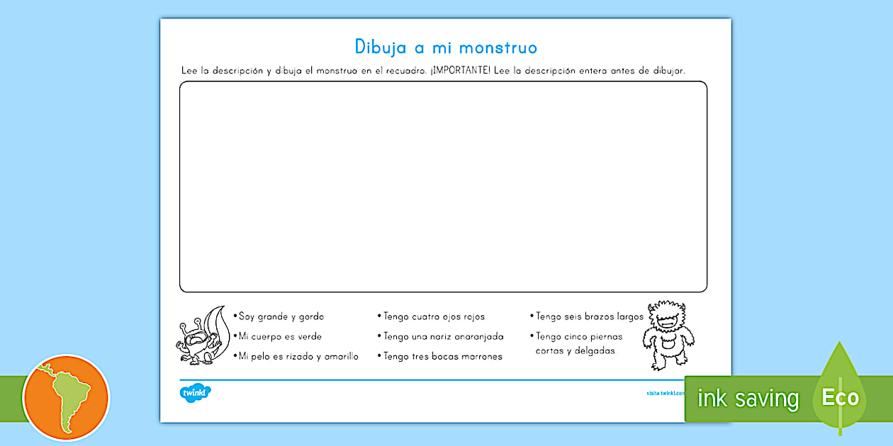 Ficha de actividad: Dibuja a mi monstruo - Twinkl