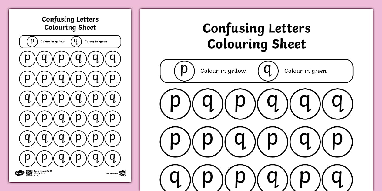 Confusing Letters Colouring Worksheets P and Q