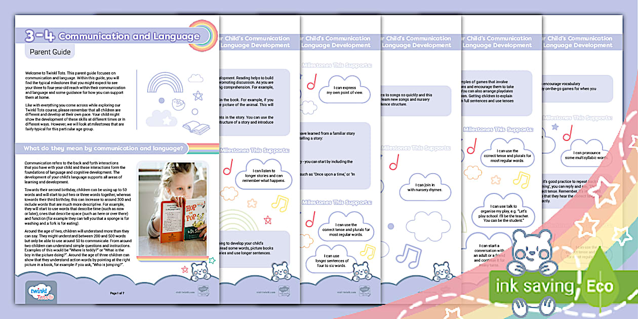 3-4 Years Communication and Language Parent Guide - Twinkl