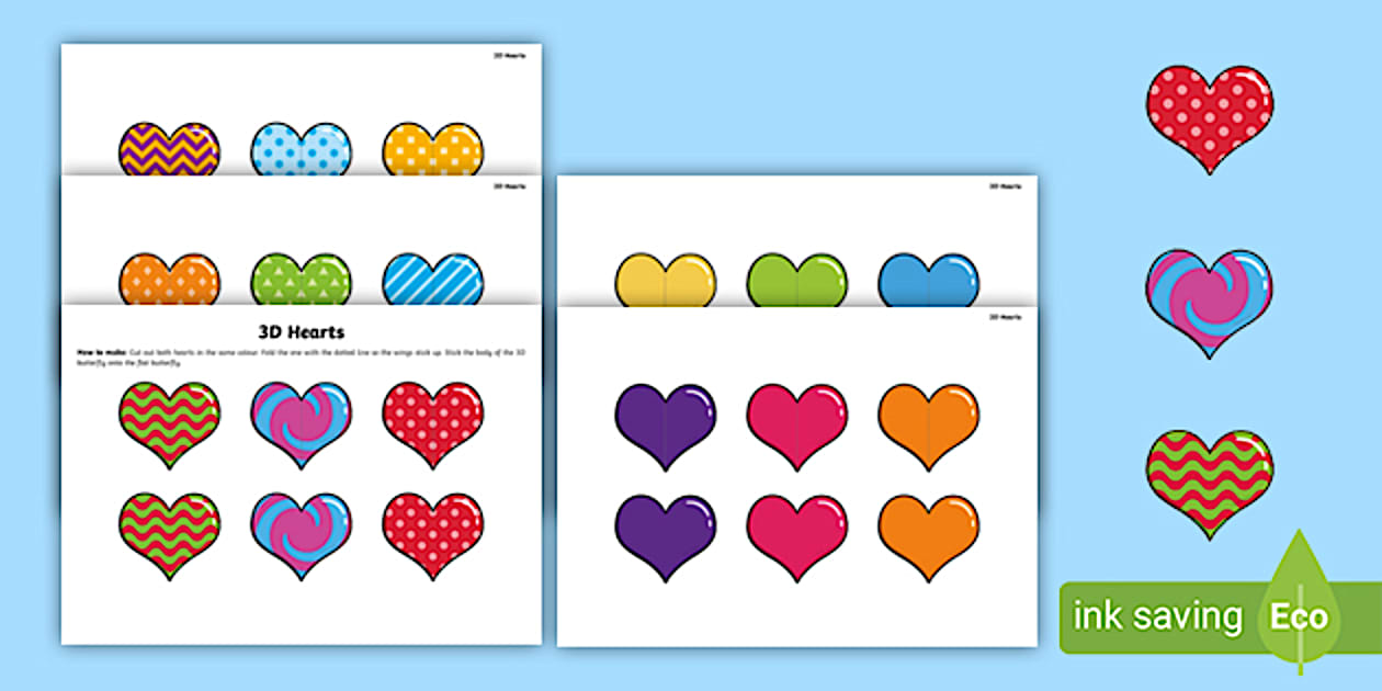 Black and White Printable Patterned Heart 3D Wall Decals