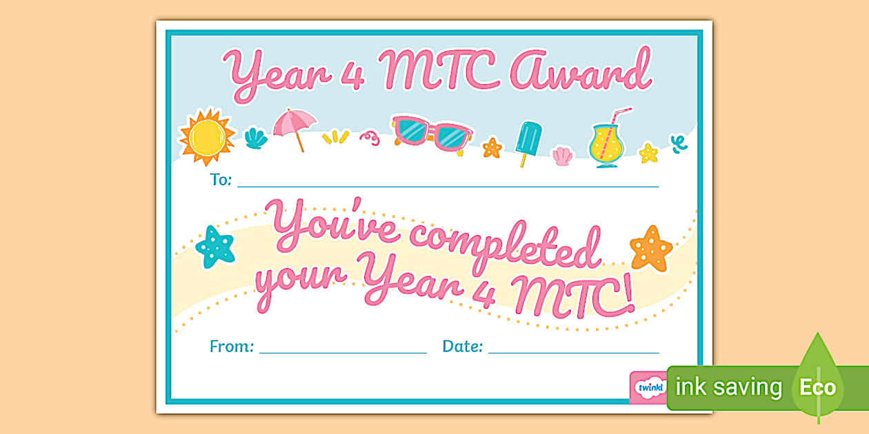 Summer Vibes MTC Certificate (Teacher-Made) - Twinkl
