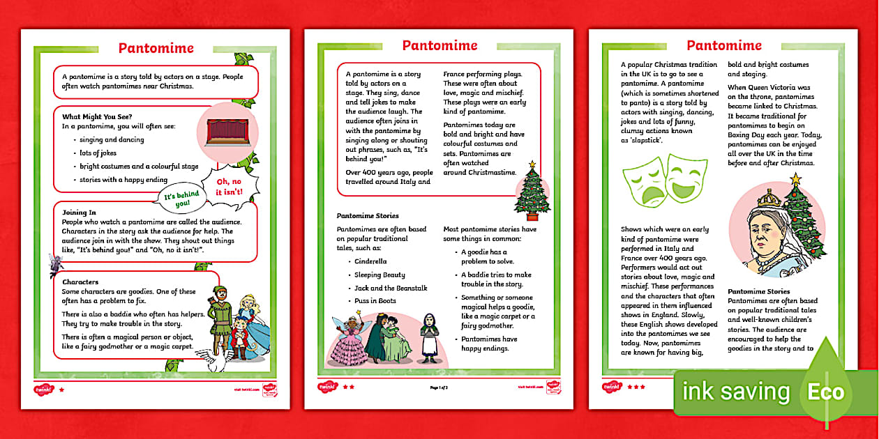 KS1 Pantomime Differentiated Reading Comprehension Activity