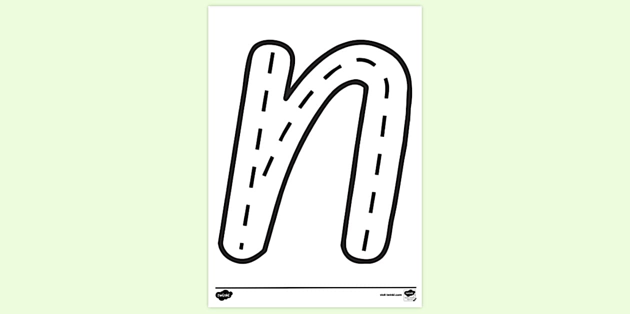 NZ Lowercase N Road Lettering Colouring | Colouring Sheets