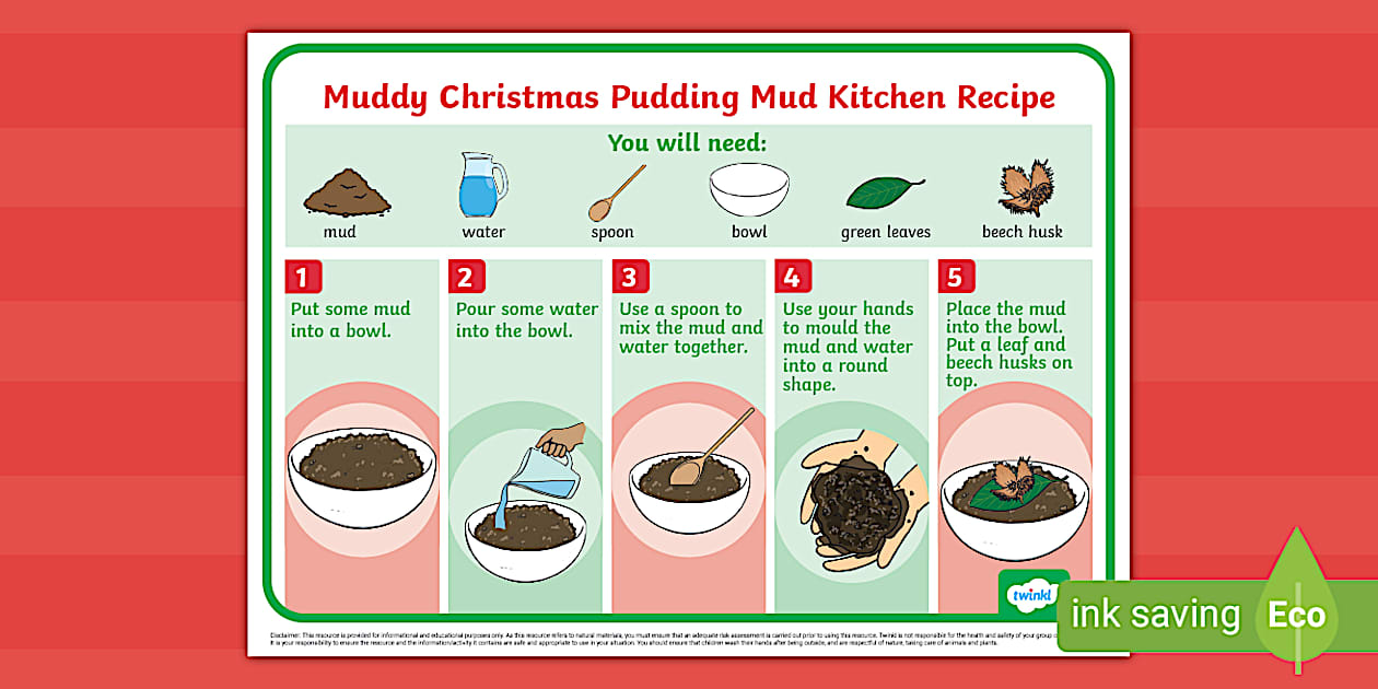 Muddy Christmas Pudding Mud Kitchen Prompt Card Recipe
