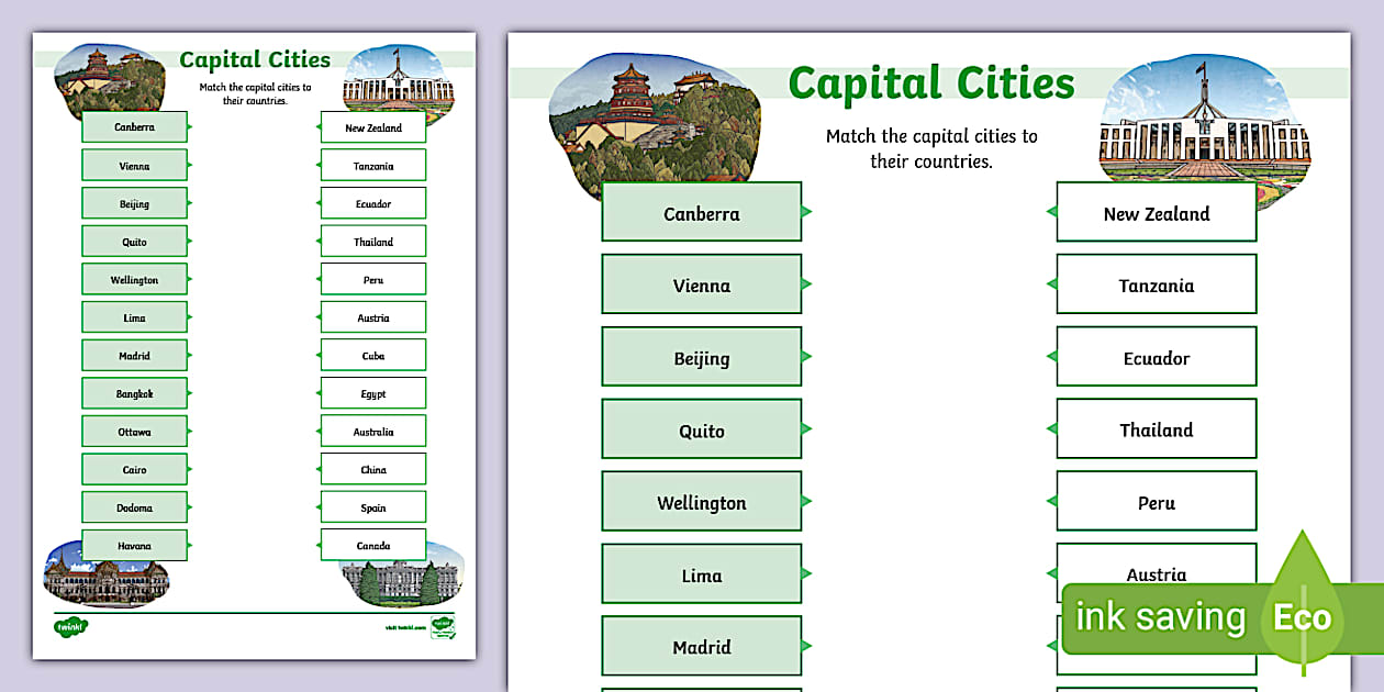 World Capital Cities Matching Activity (Teacher-Made)