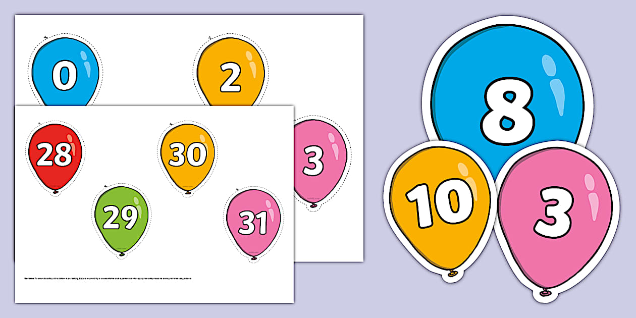 Number Balloons Display Cut-Outs (teacher made) - Twinkl