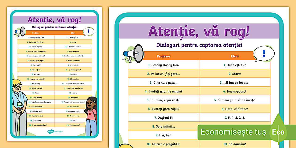 Dialoguri pentru captarea atenției – Planșă - Twinkl