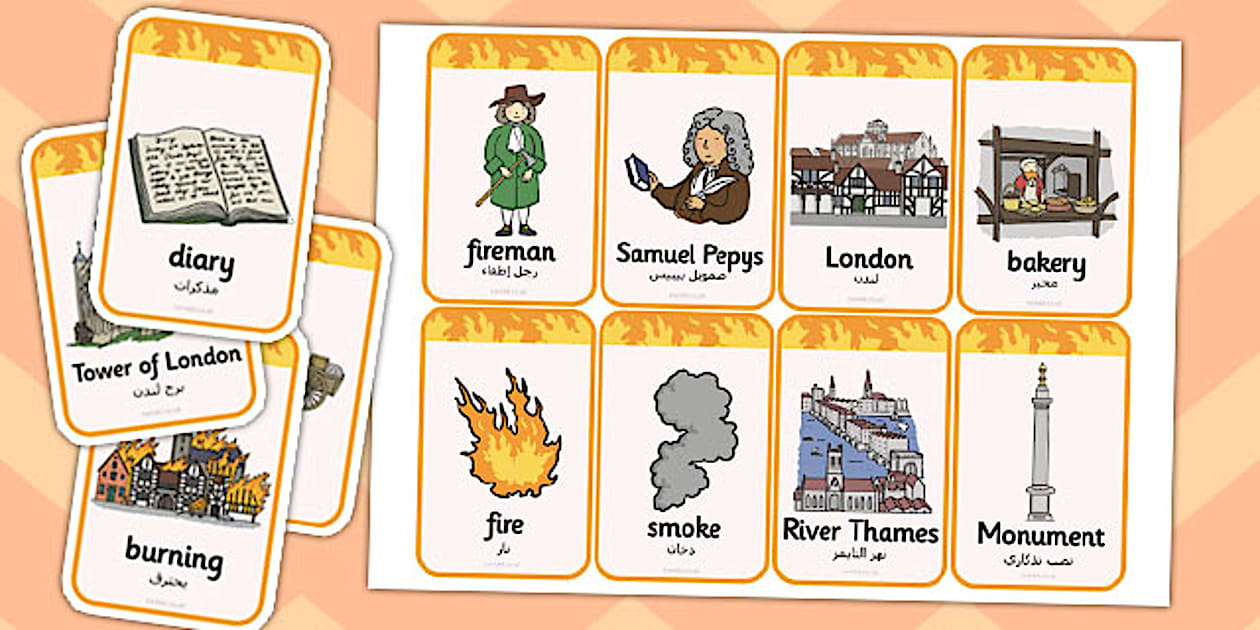 The Great Fire of London Flashcards Arabic Translation - arabic