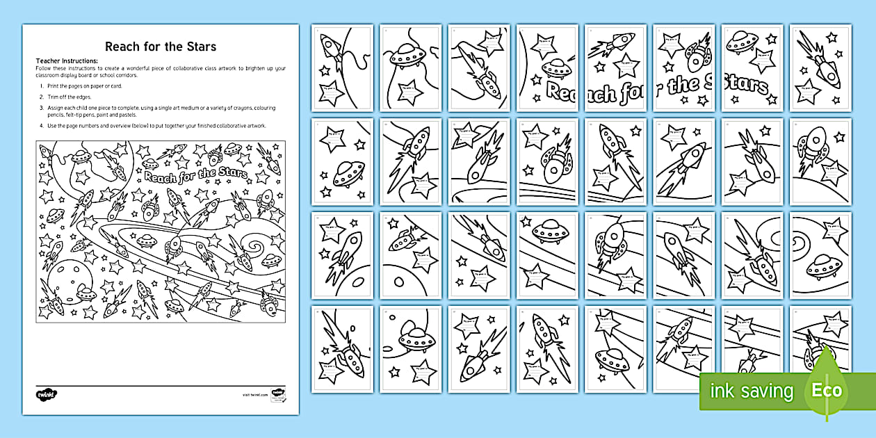 Editable Reach for the Stars Collaborative Colouring Activity Pack