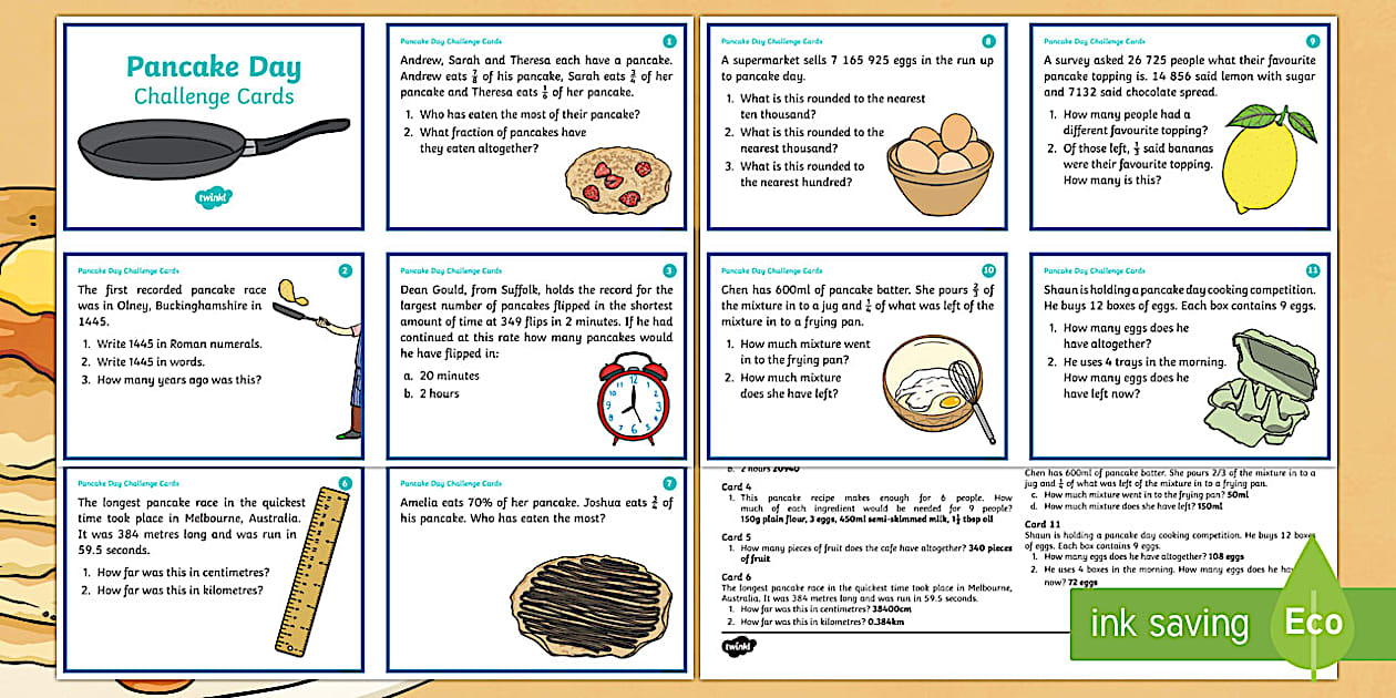 Year 5 Pancake Day Maths Challenge Cards (teacher made)