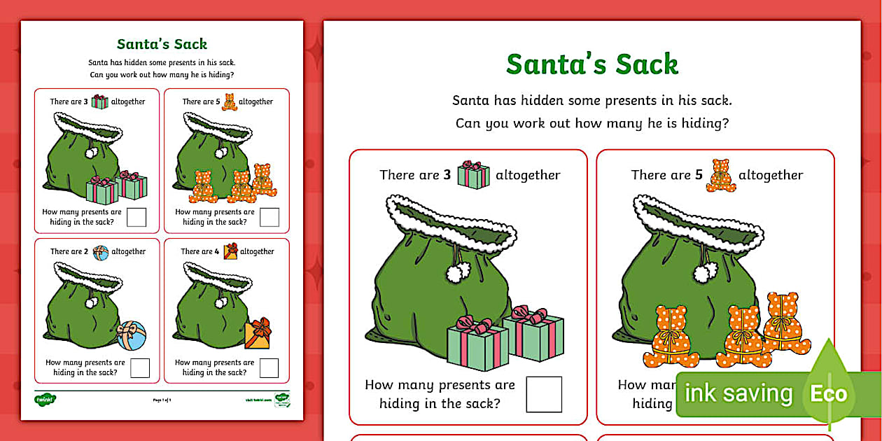 👉 Santa's Sack Composition of Numbers to 5 Activity | Twinkl