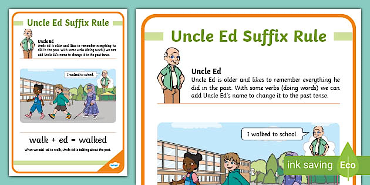 Uncle Ed Suffix Rule Poster - Twinkl - KS1 - English