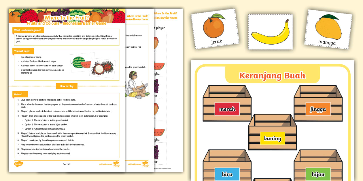 Fruits and Colours Barrier Game - Indonesian (teacher made)