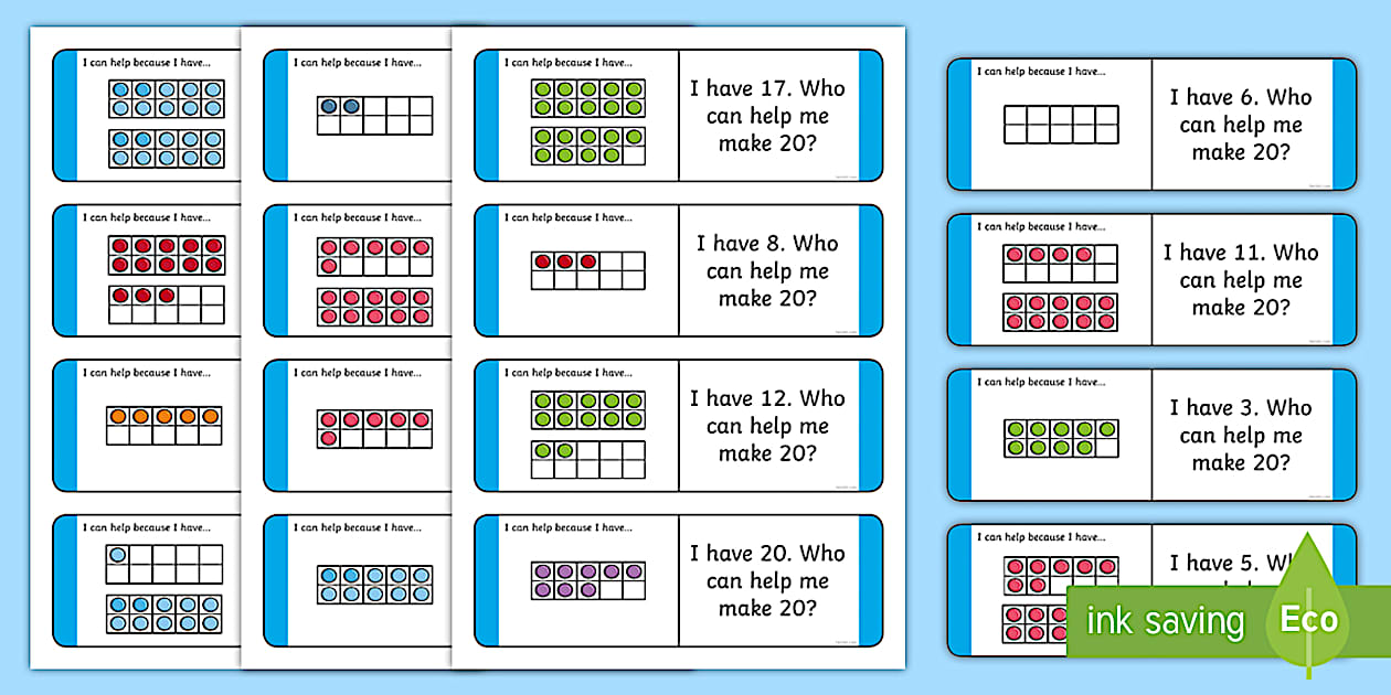 Partitioning 20 with Ten-Frames Loop Cards (teacher made)