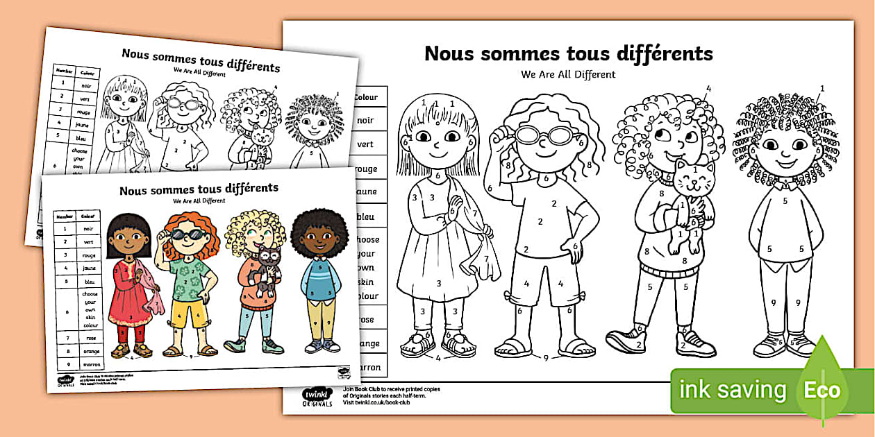 👉 French: We Are All Different Colour By Number - Twinkl