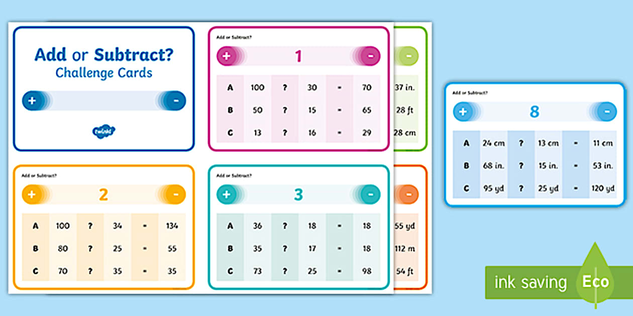 Addition and Subtraction Maths Challenge Cards - Twinkl