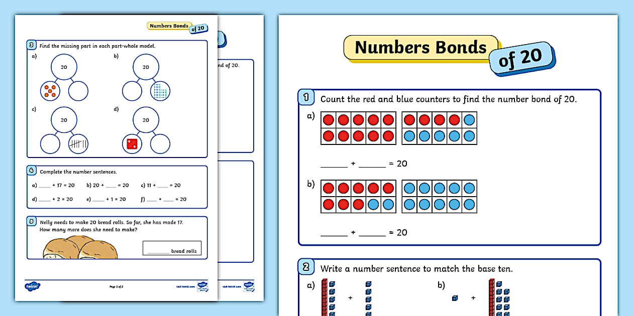 👉 KS1 KIRF Number bonds of 20 Activity Sheets - Twinkl