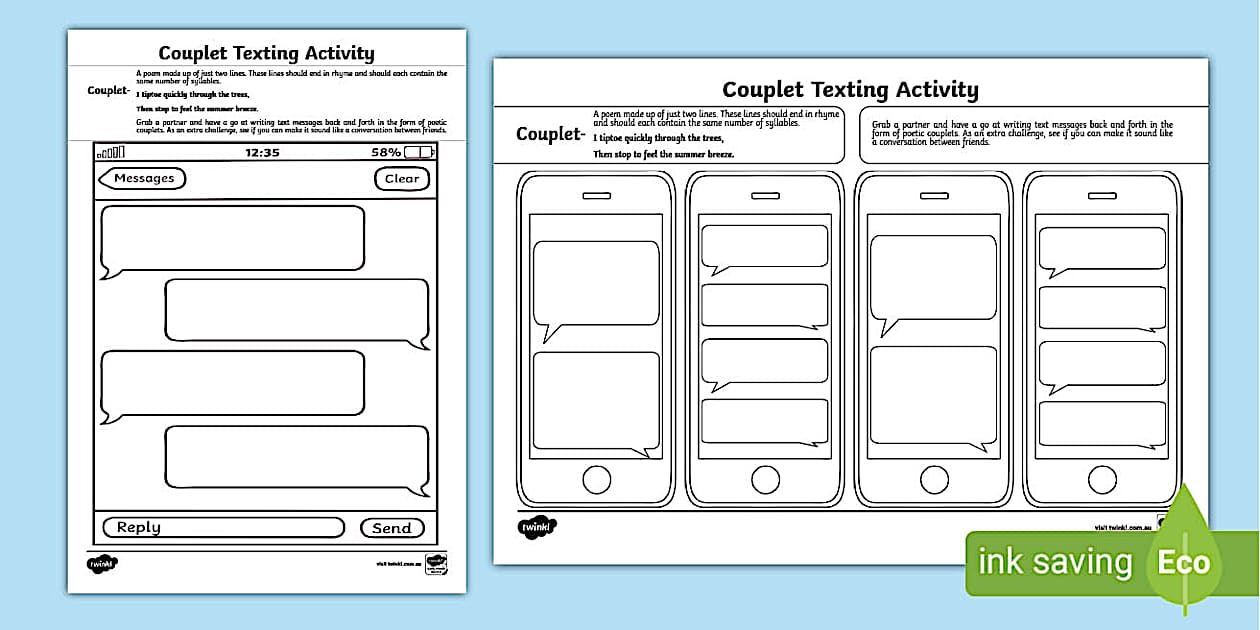 World Poetry Day Couplet Texting Activity - Twinkl