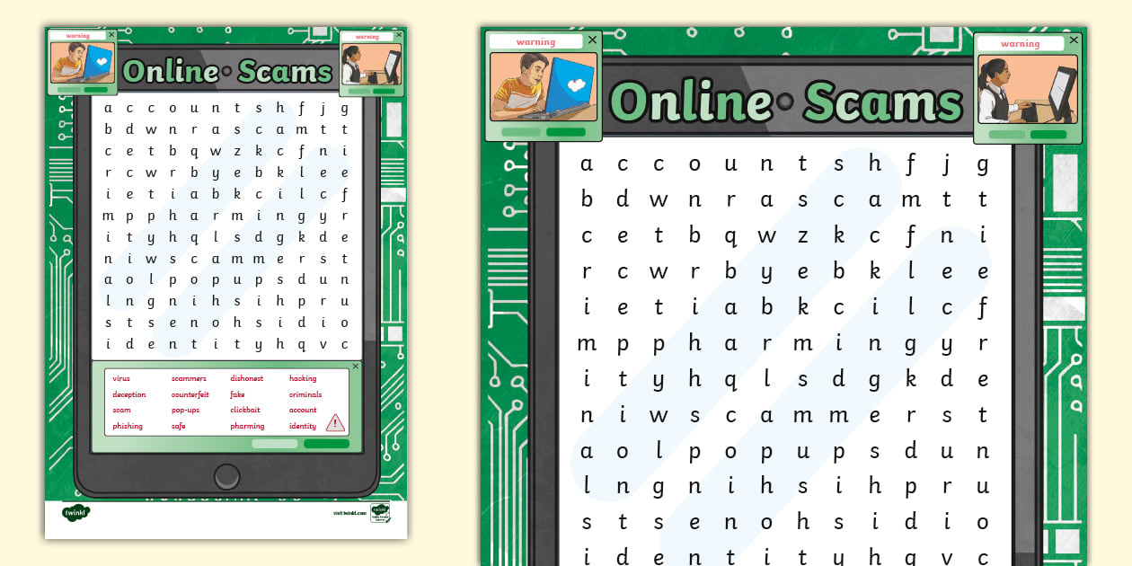 KS2 Online Scams Word Search - Twinkl