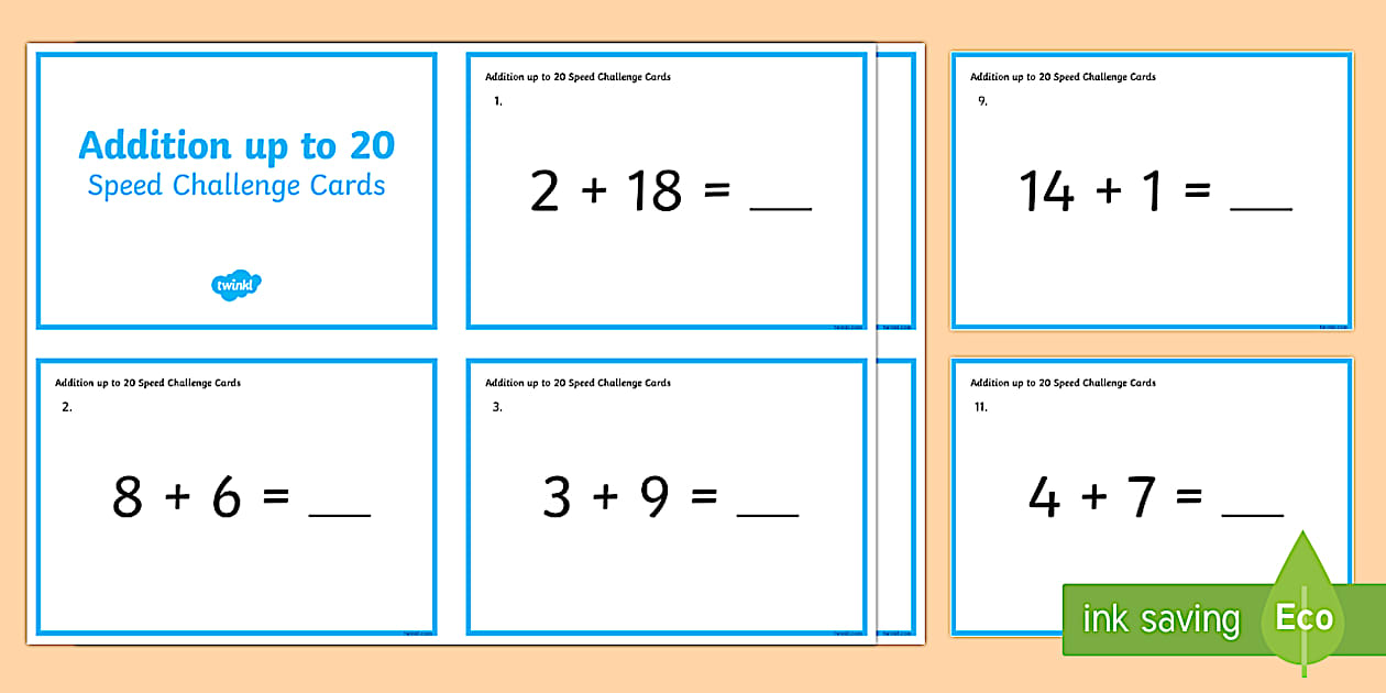 Addition up to 20 Speed Challenge Cards - Addition up to 20 Speed Challenge