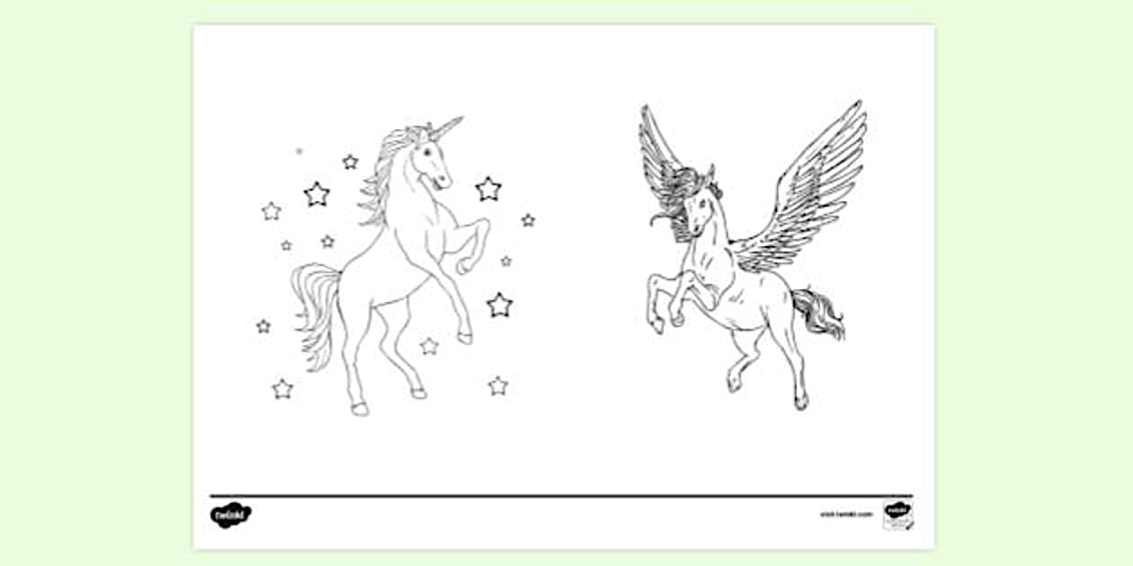 Unicorn Pegasus Colouring | Colouring Sheets - Twinkl