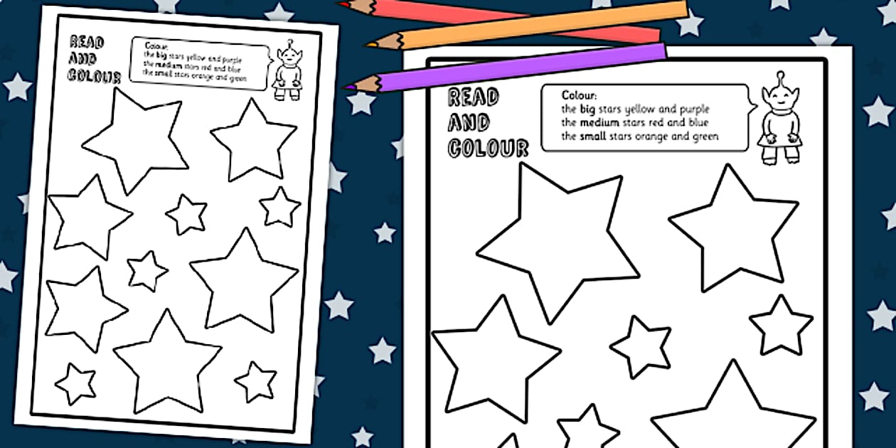 Stars Read and Colour Worksheets (teacher made) - Twinkl