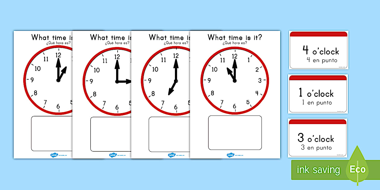 Clock Matching Game O´Clock - English/Spanish - Clock Matching Game - O\'