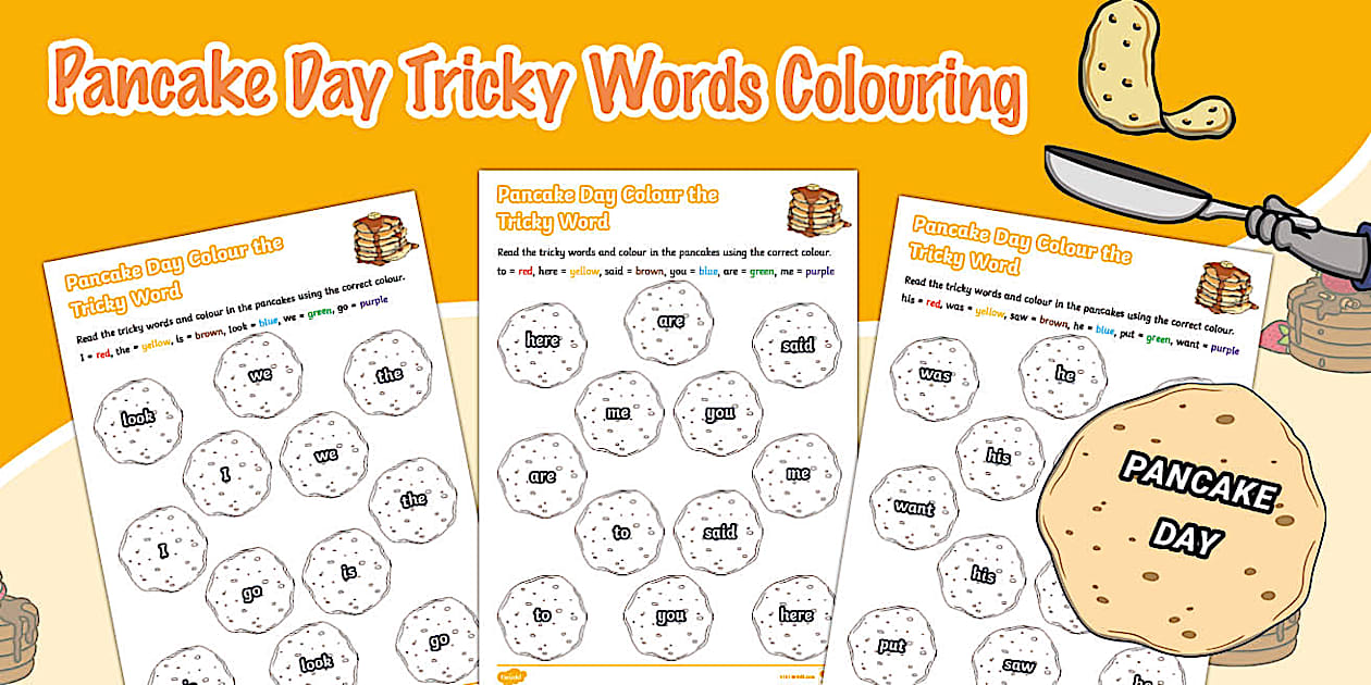 Pancake Day Colour the Tricky Word Activity Sheet