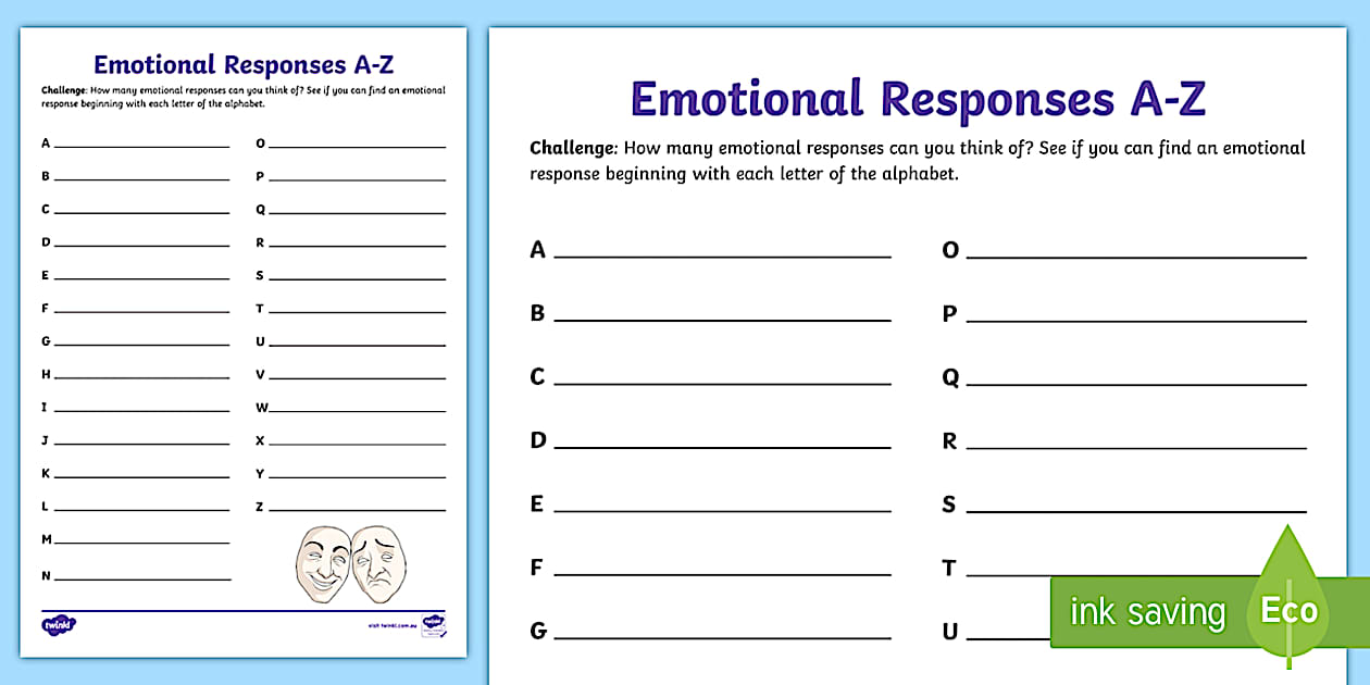 Emotional Responses A-Z Worksheet - Twinkl